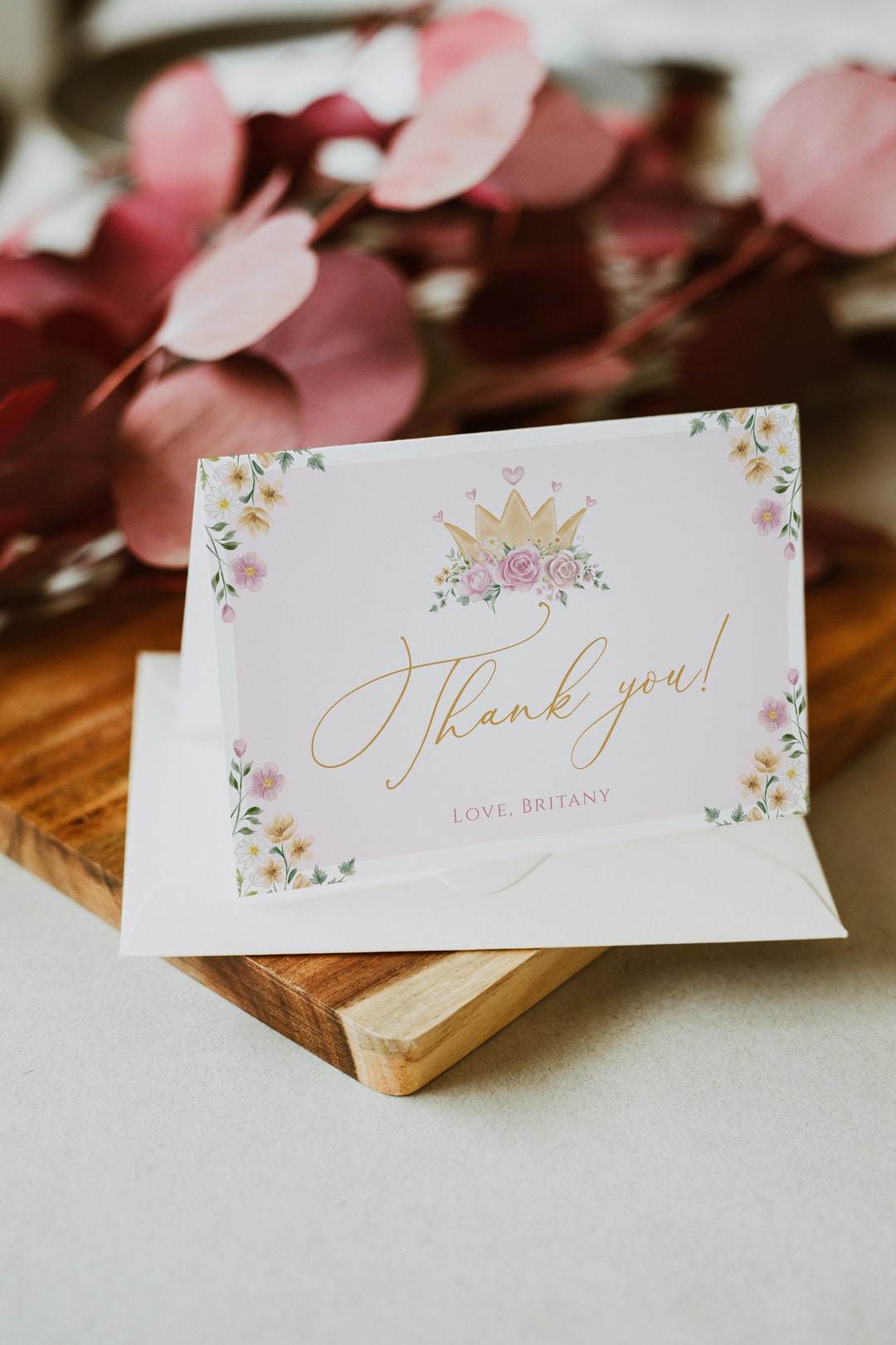 Princess Thank You Card, Princess Baby Shower Thank You, Princess ...