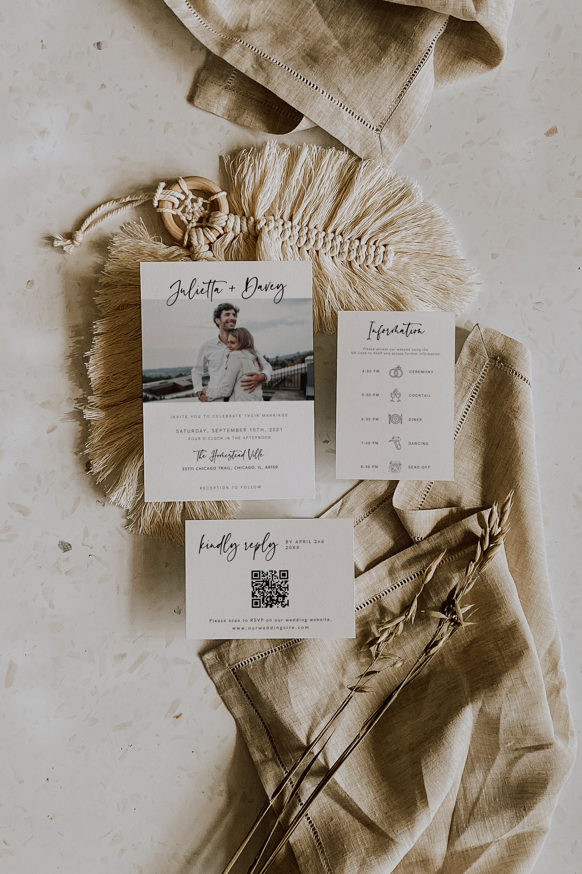 QR Code Modern Wedding Invitation Suite Digital Rsvp Photo - Etsy