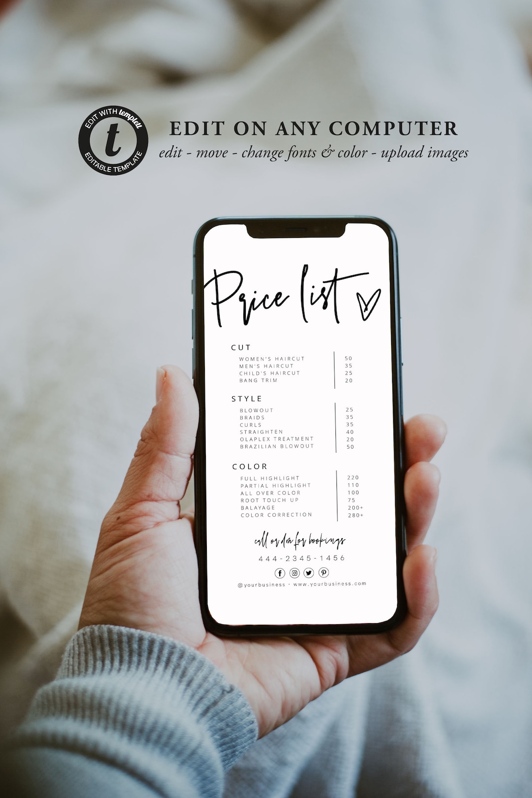 Electronic Price List Template, Small Business Price List, Editable ...
