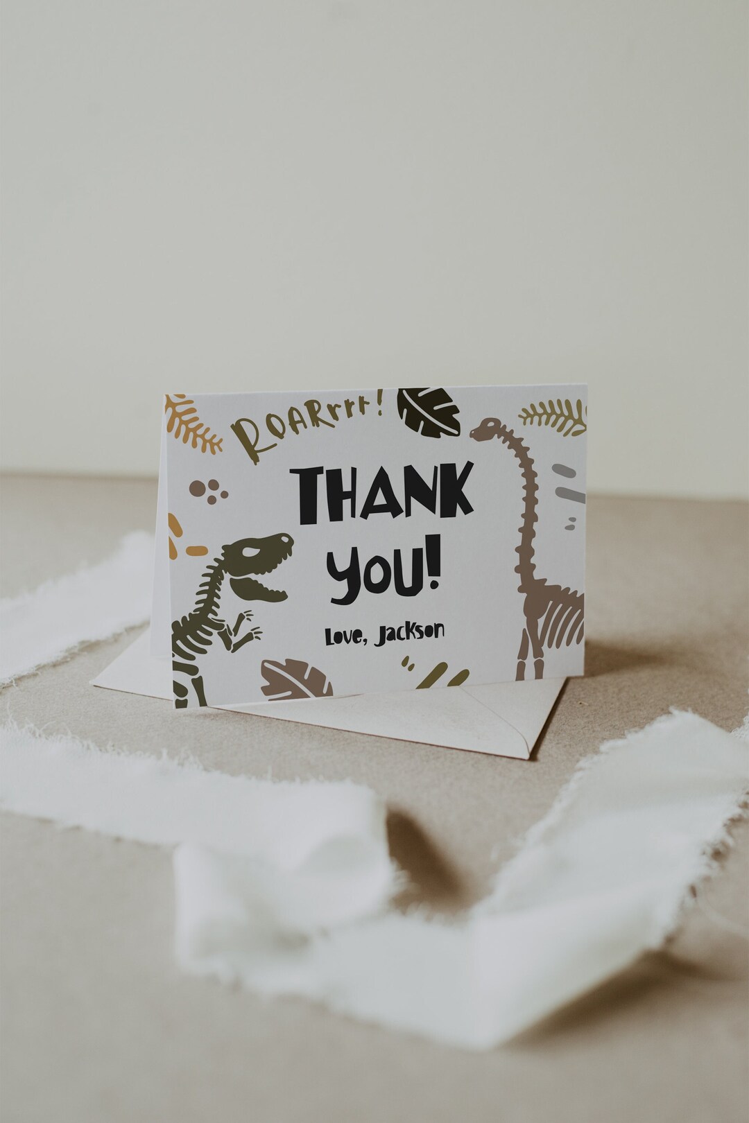 Dinosaur Thank You Card Template, Folded , Editable Dinosaur Note ...