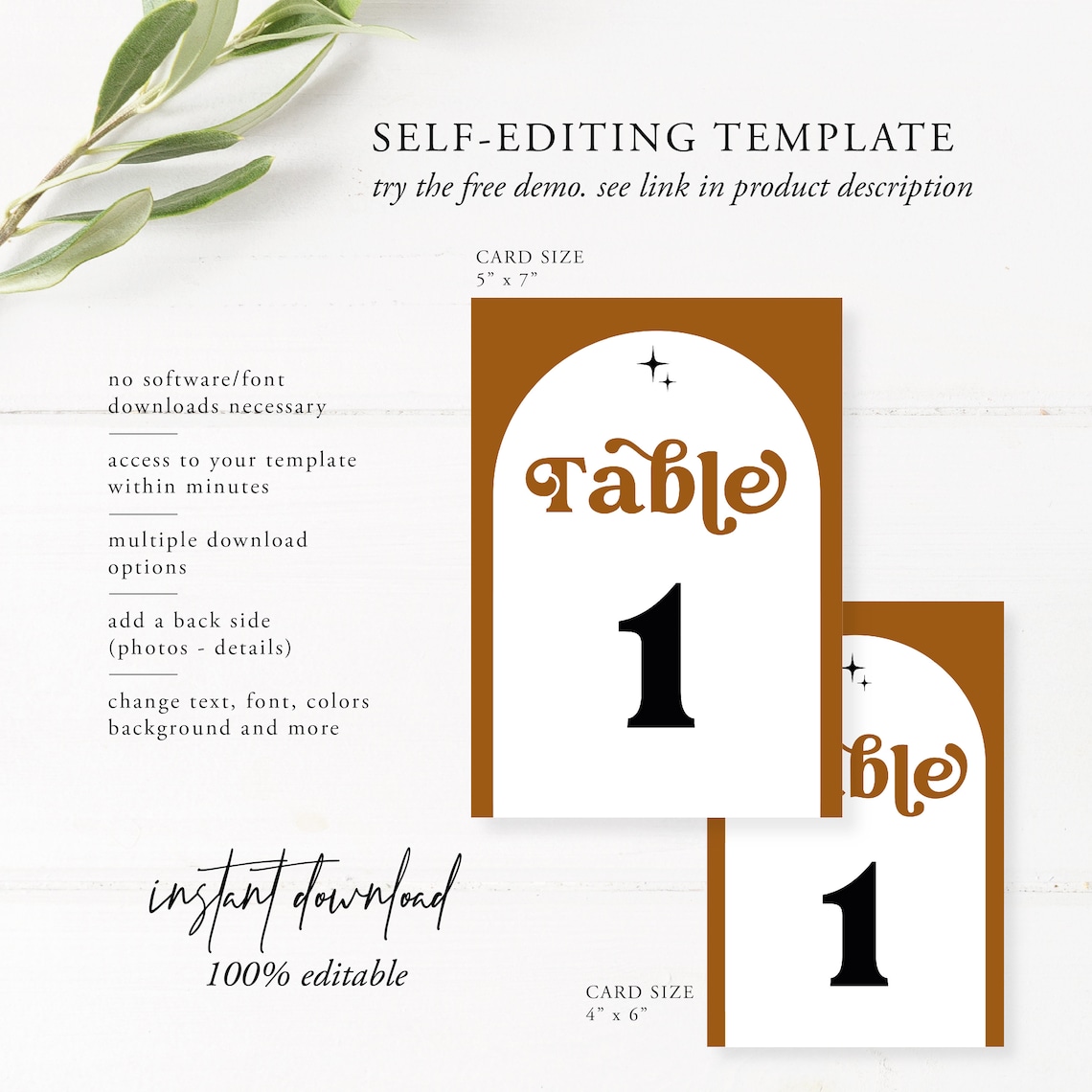 Retro Table Number Card Template, Retro Wedding Table Number, Editable ...