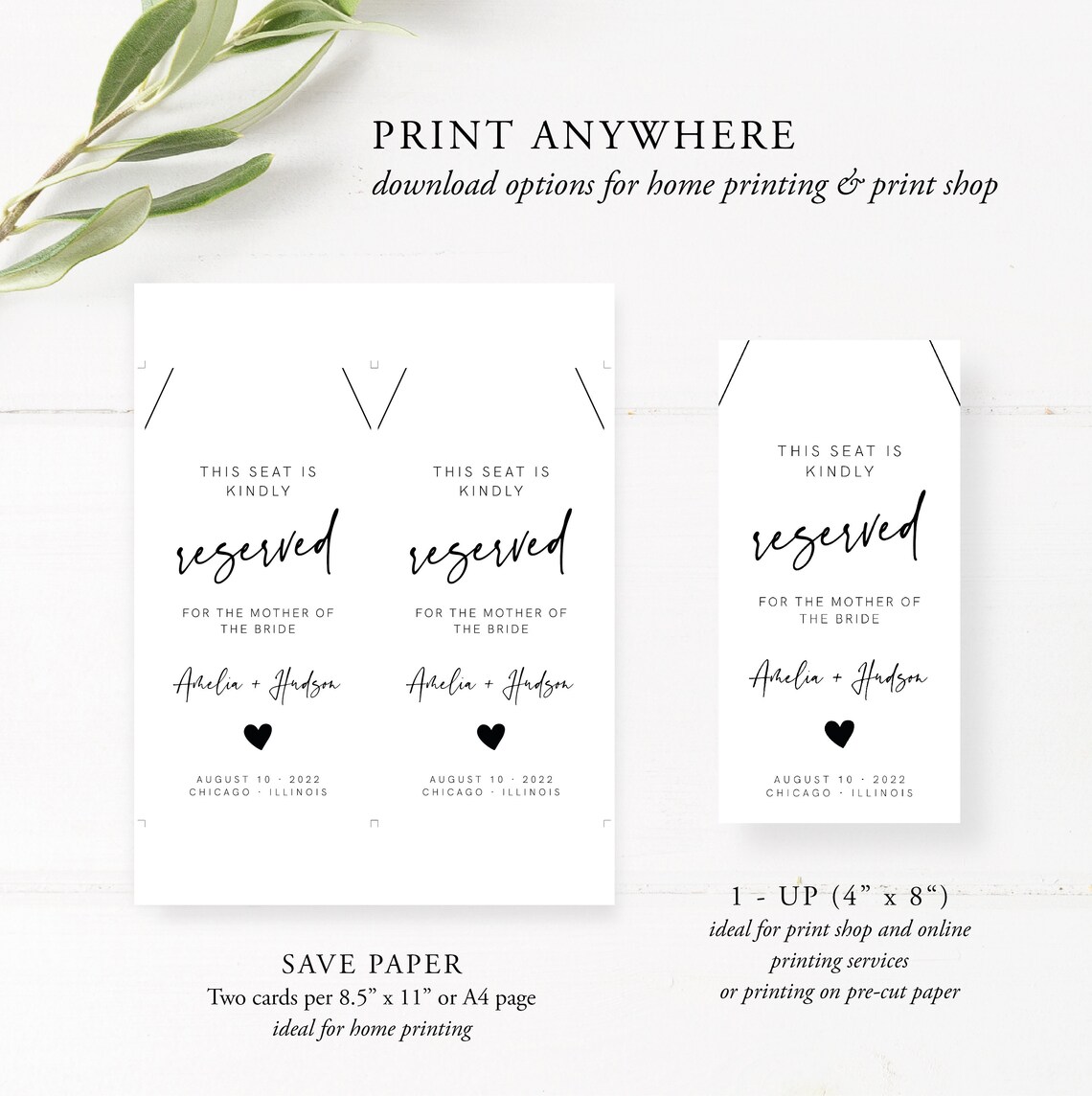 Reserved Chair Tag Wedding Seating Tag Printable Chair Tag - Etsy