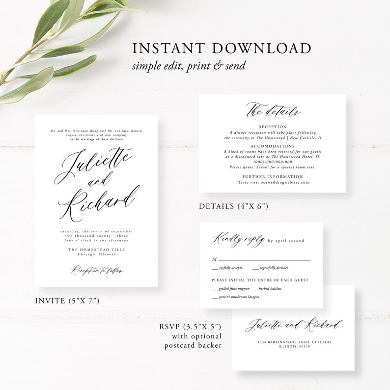 Elegant Wedding Invitation Set Calligraphy Elegant Font - Etsy