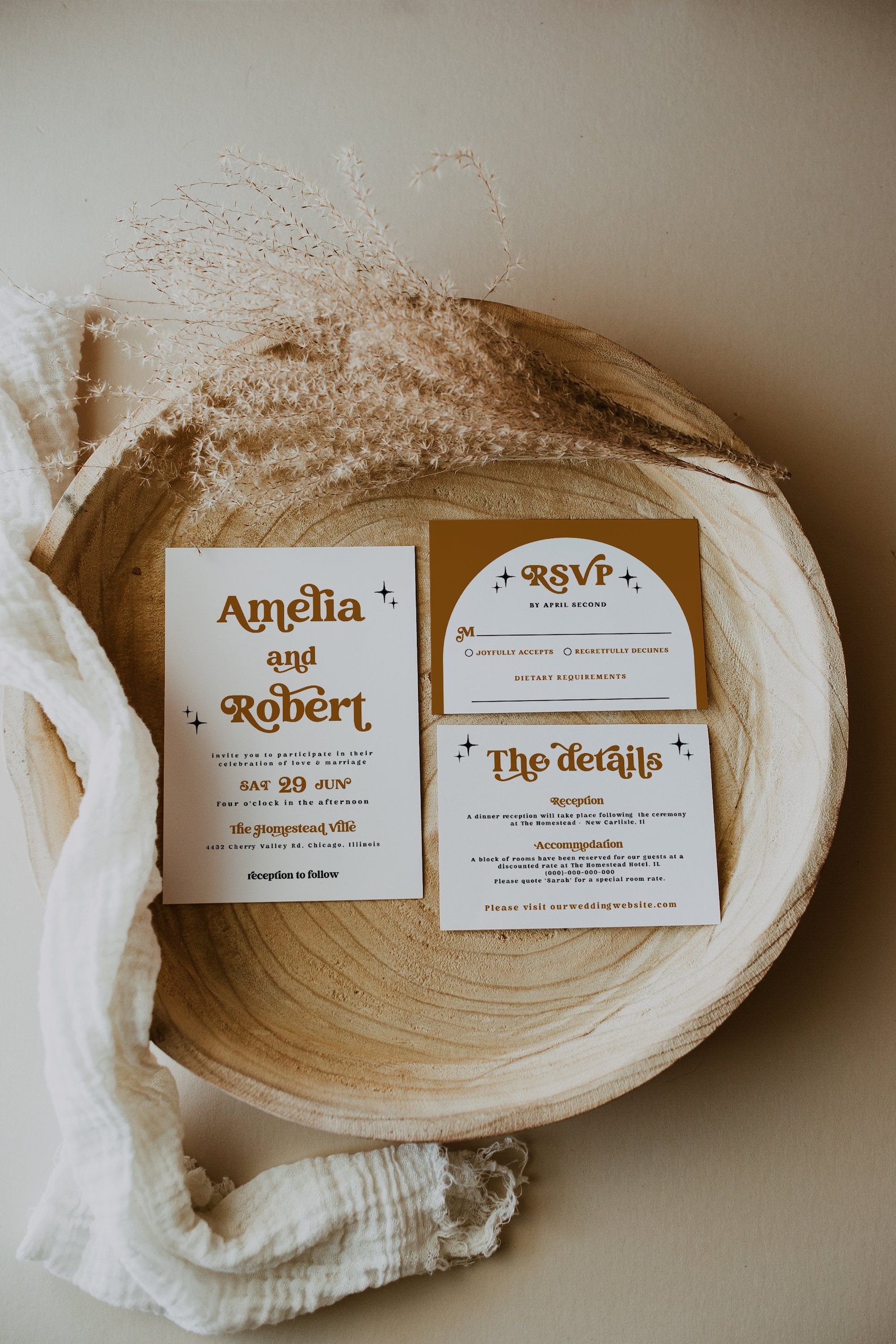 Retro Wedding Invitation Template Set, Groovy Wedding Invitation, Boho ...