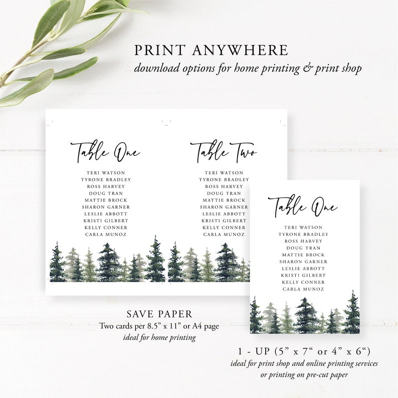 Pine Wedding Seating Chart Card Mountain Wedding Seating | Etsy