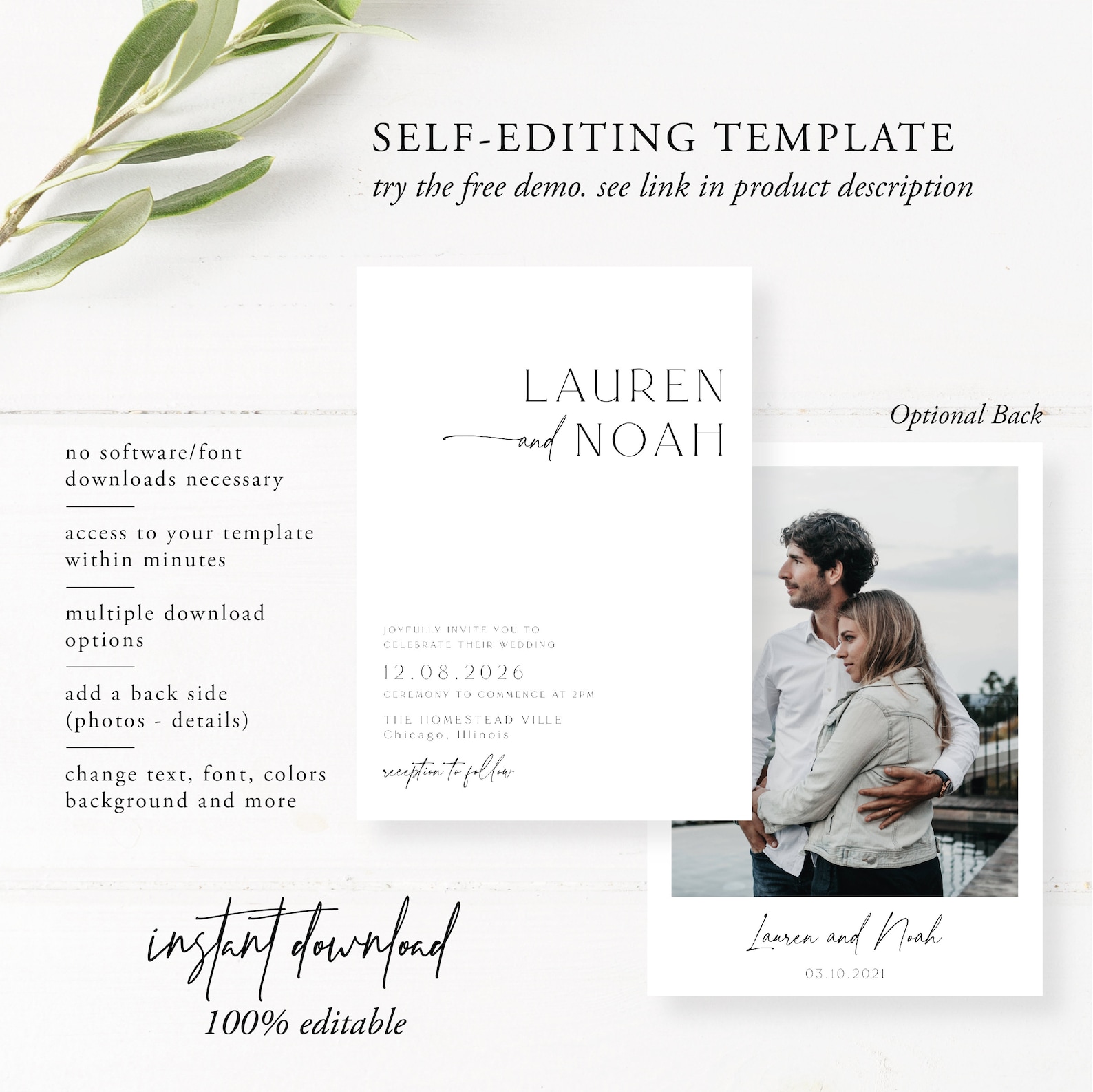 Wedding Invitation With QR Code RSVP Minimalist Wedding - Etsy