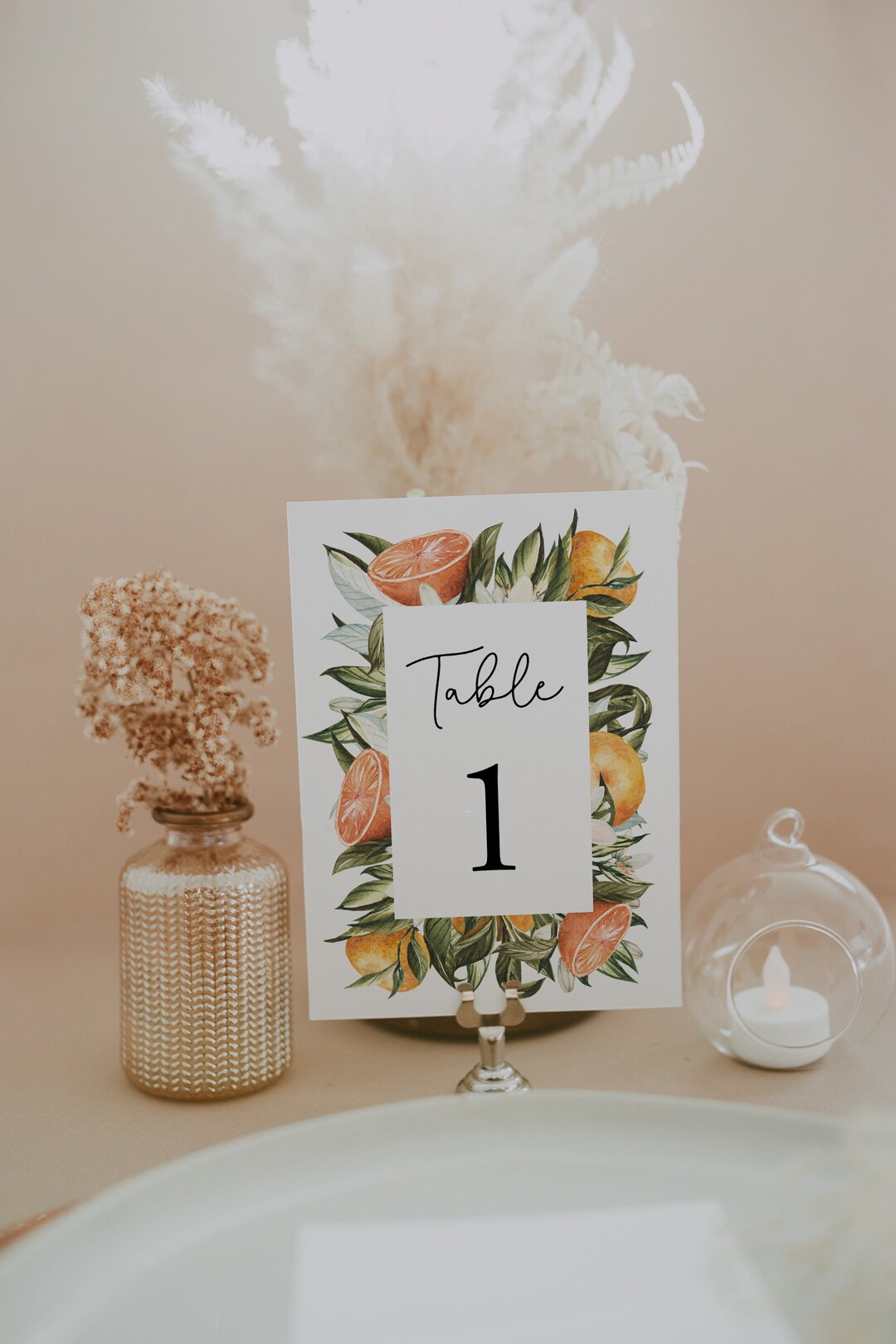 Citrus Table Number Card Template, Citrus Table Number, Orange Wedding ...