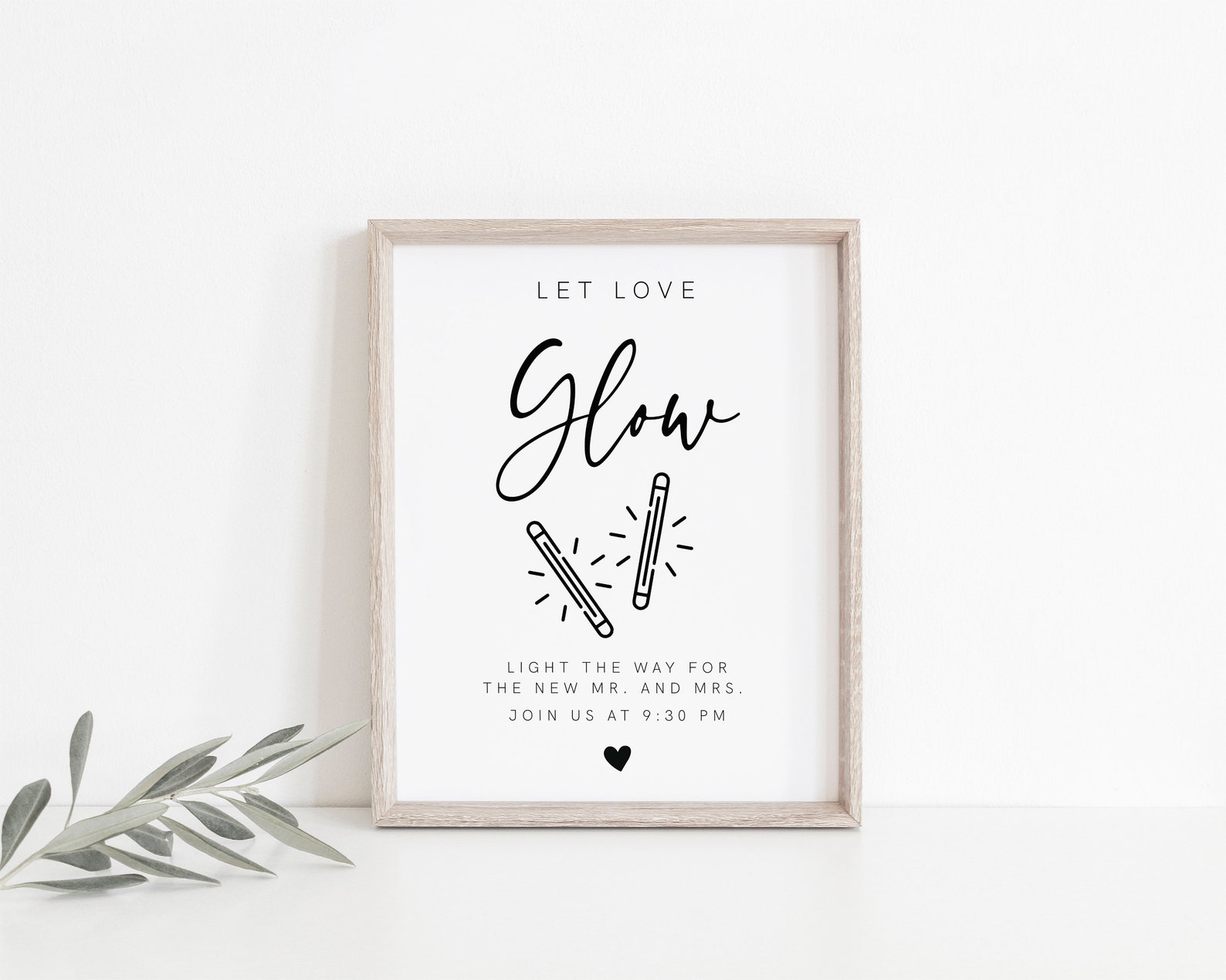 Let Love Glow Wedding Sign Template, Minimalist , Modern Glow Stick ...