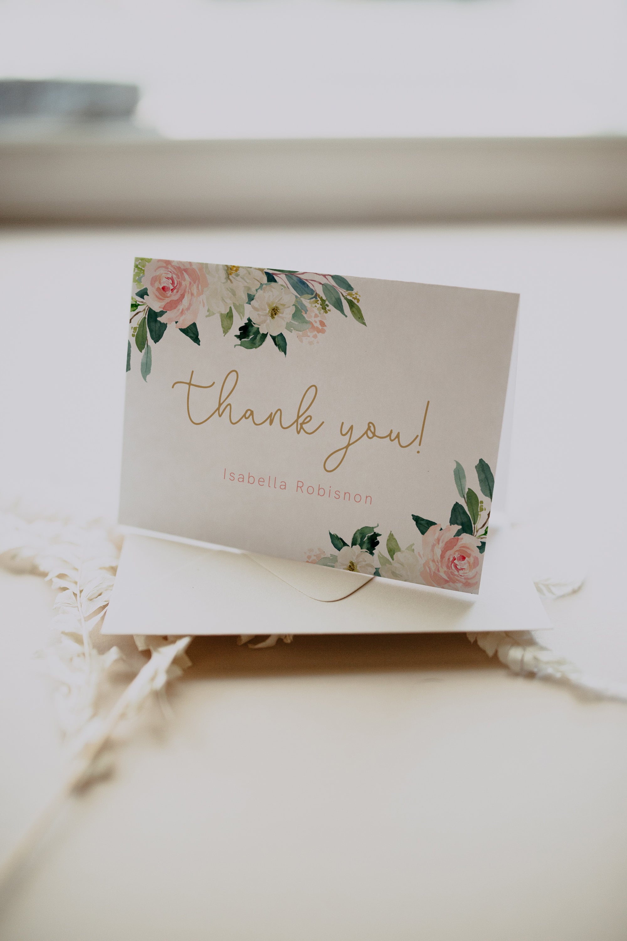 Floral Blush Thank You Card Template Bridal Shower Thank You | Etsy