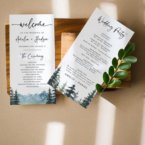 Pine Wedding Program Template Mountain Wedding Program - Etsy