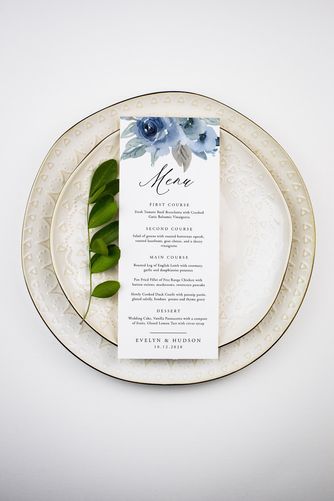 Dusty Blue Menu Template, Blue Flower Menu, Printable Wedding Dinner ...