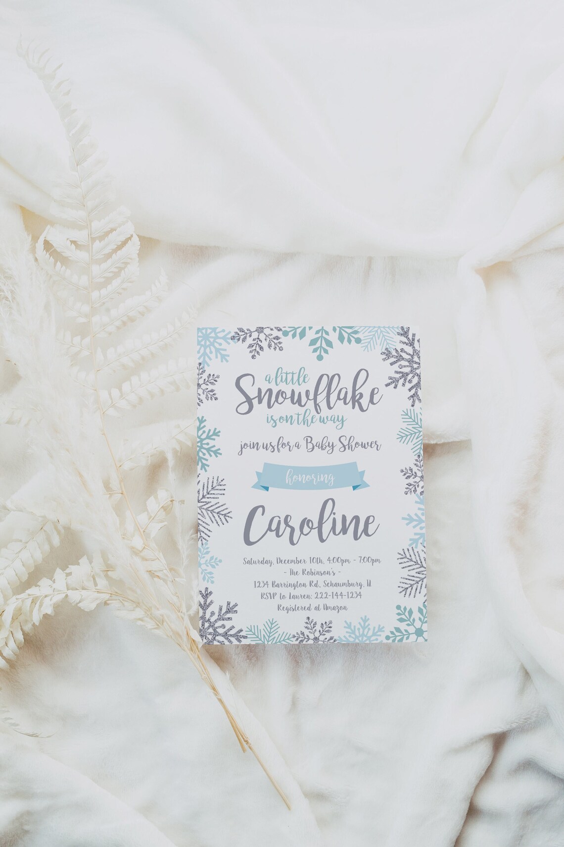 Snowflake Baby Shower Invitation Template Winter Wonderland - Etsy