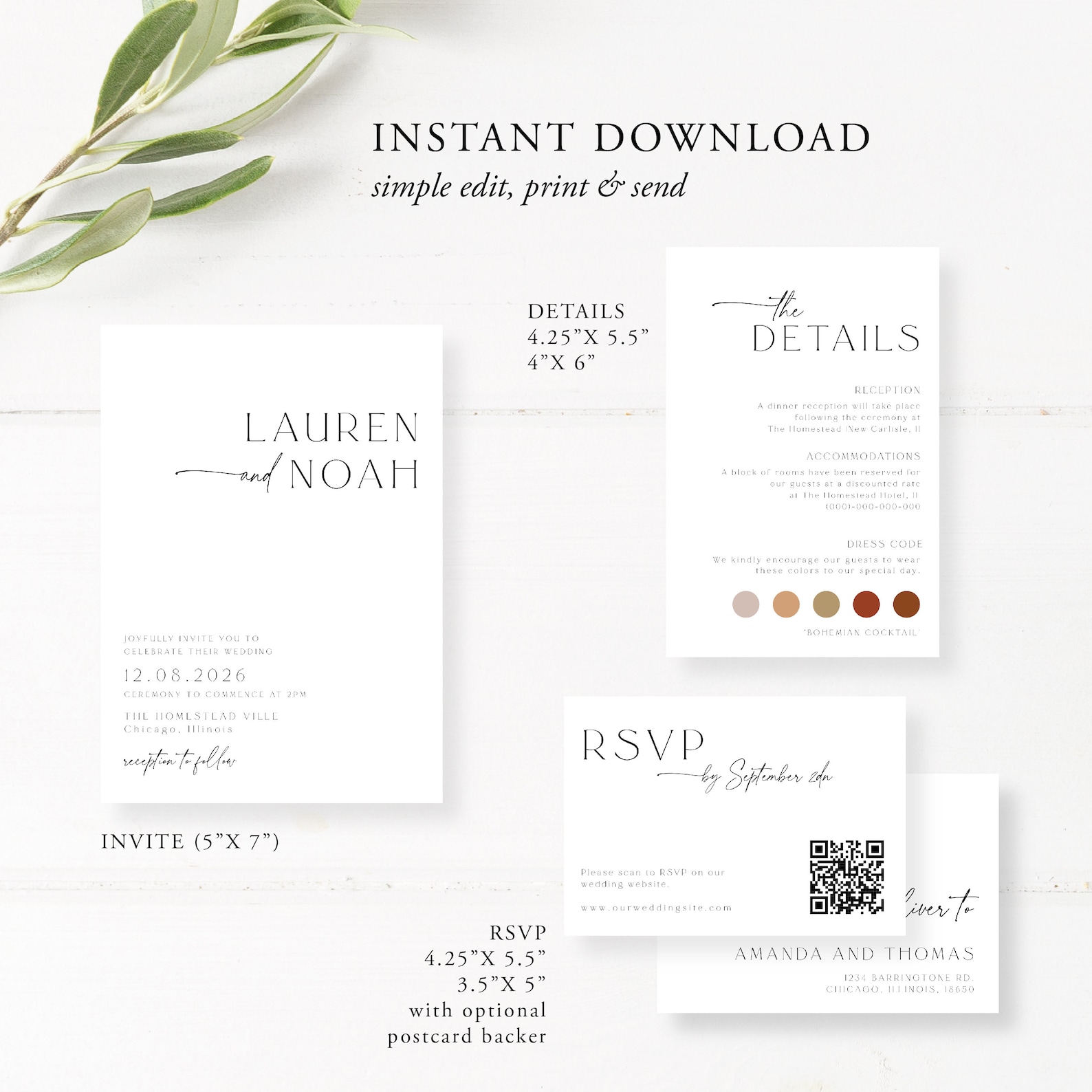 Wedding Invitation With QR Code RSVP Minimalist Wedding - Etsy