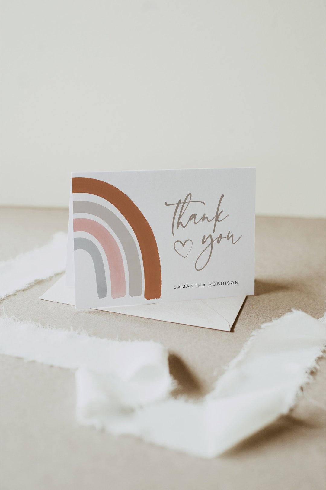 Rainbow Thank You Card, Template, Folded Thank You Note Card , Baby ...