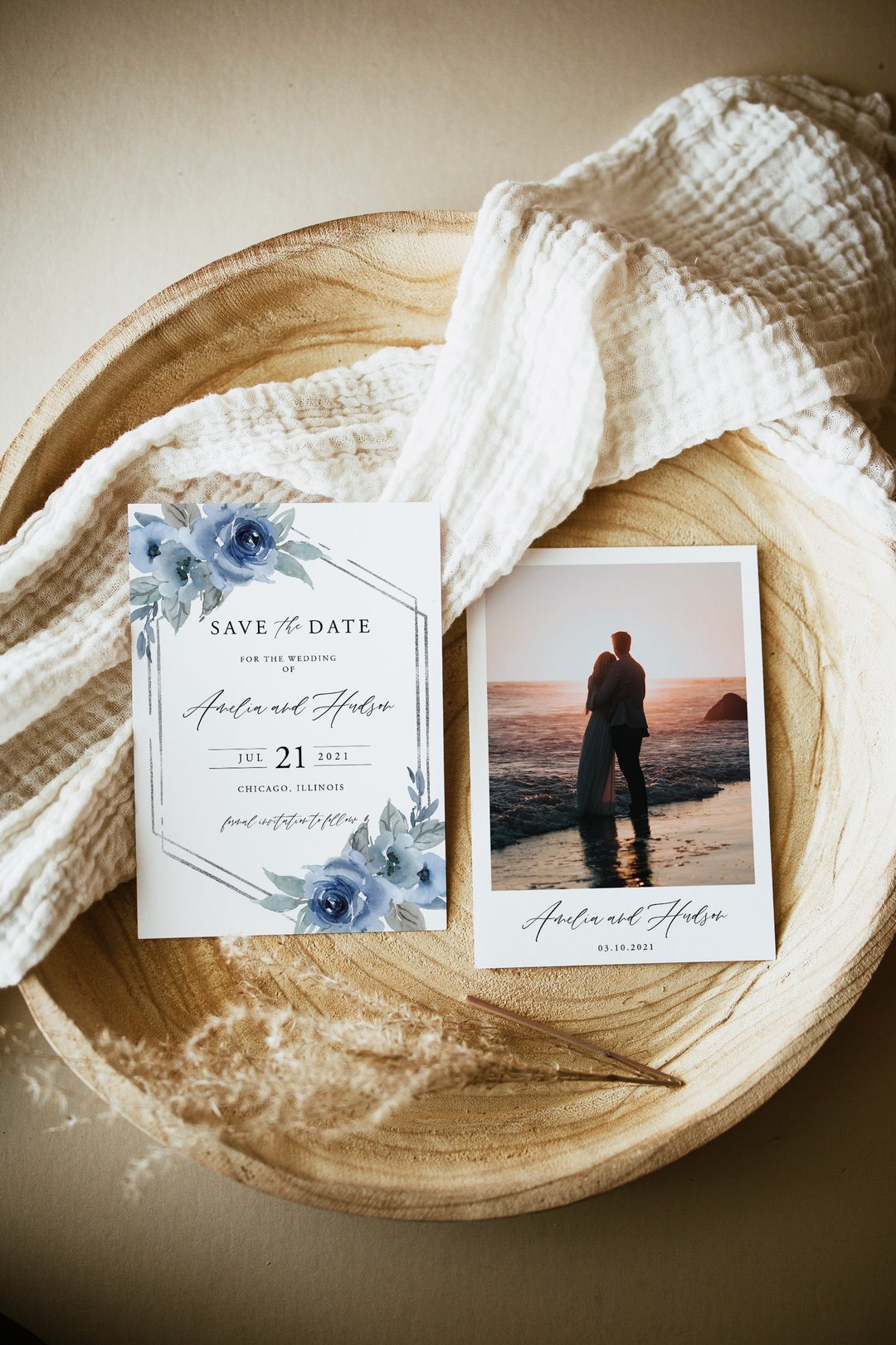 Dusty Blue Save the Date Template, Engagement Save the Dates, Save the ...