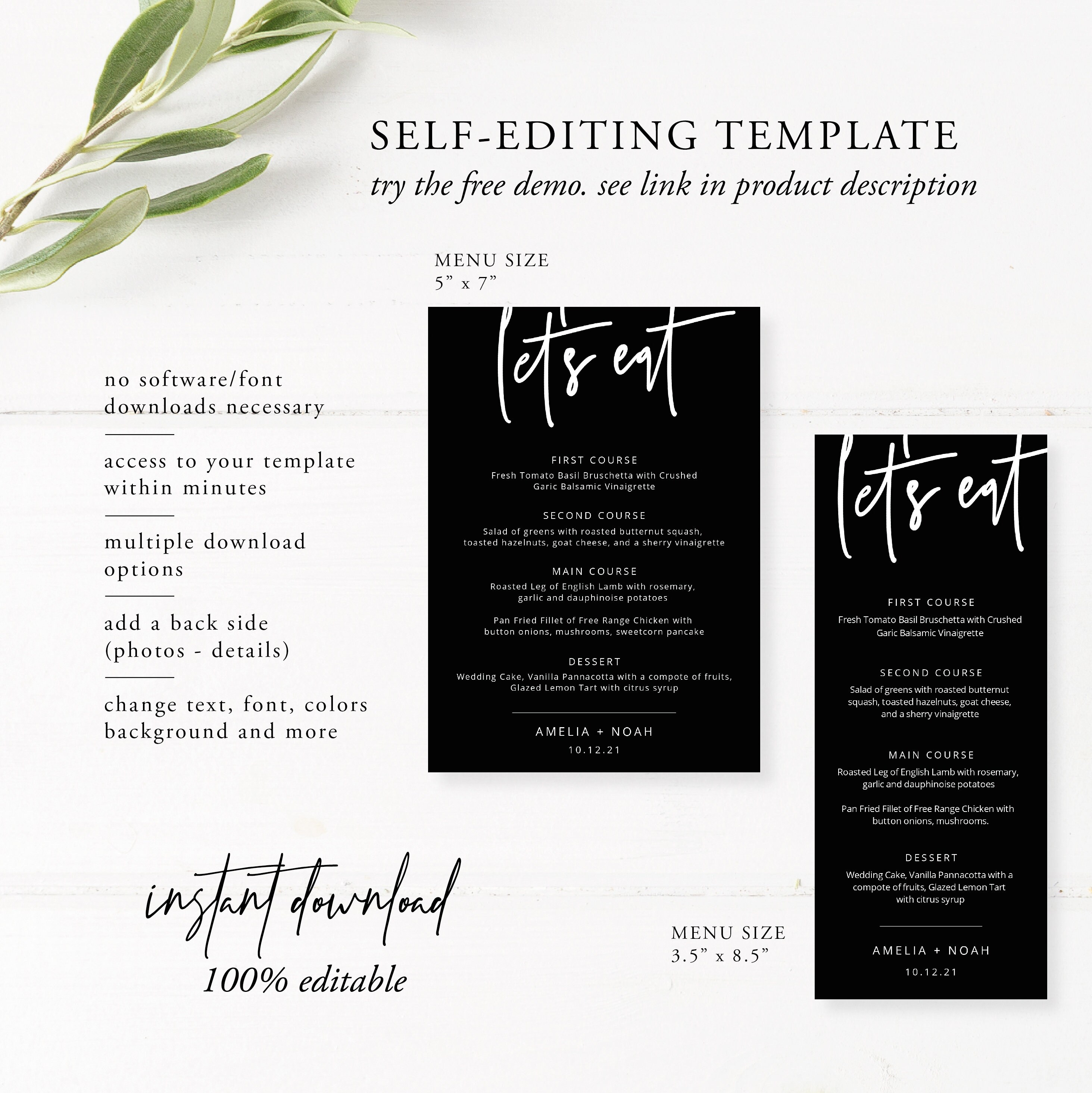 Modern Wedding Menu Minimalist Wedding Menu Black Wedding - Etsy