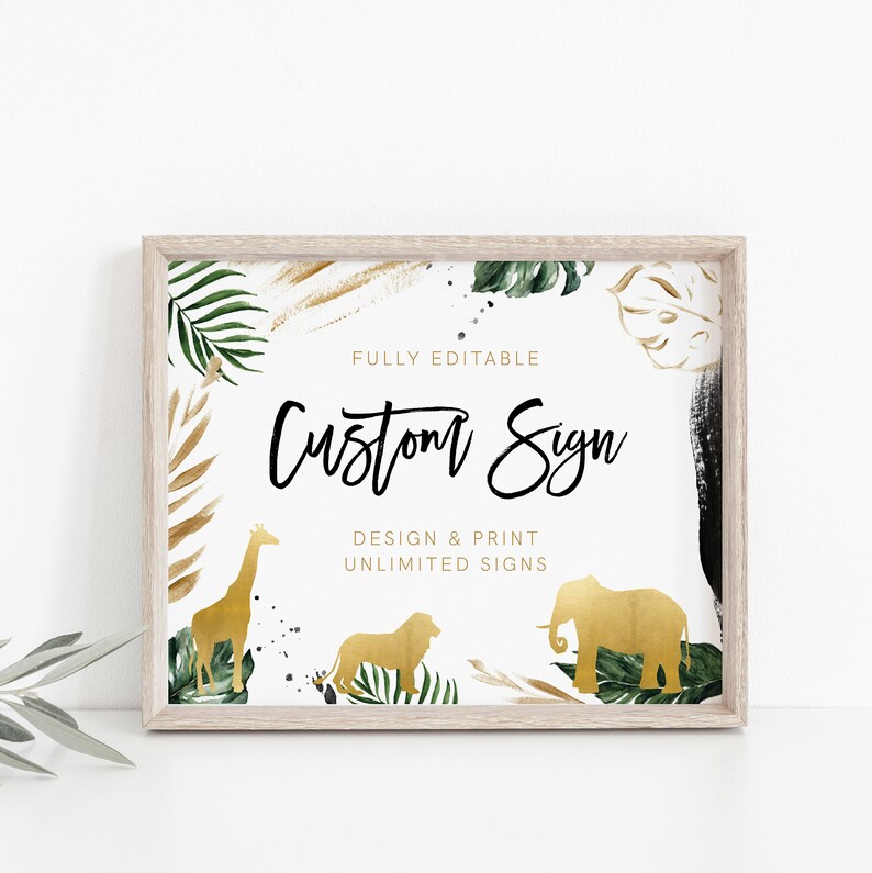 Safari Custom Sign Template Safari Baby Shower Table Sign - Etsy