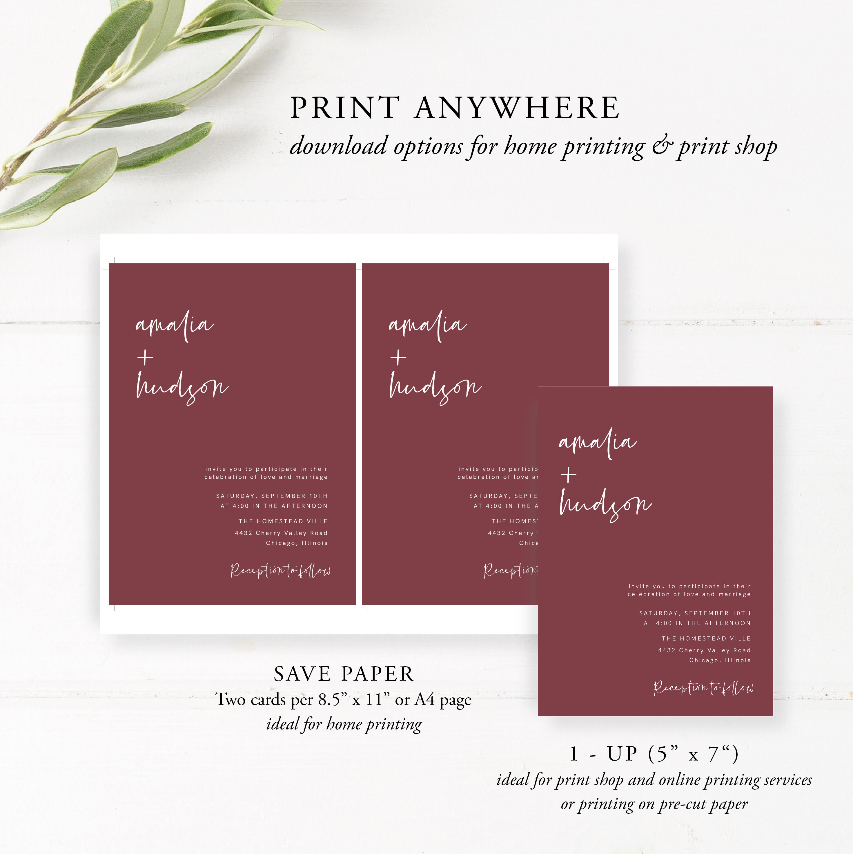 Burgundy Wedding Invitation Template Burgundy Navy Burgundy - Etsy