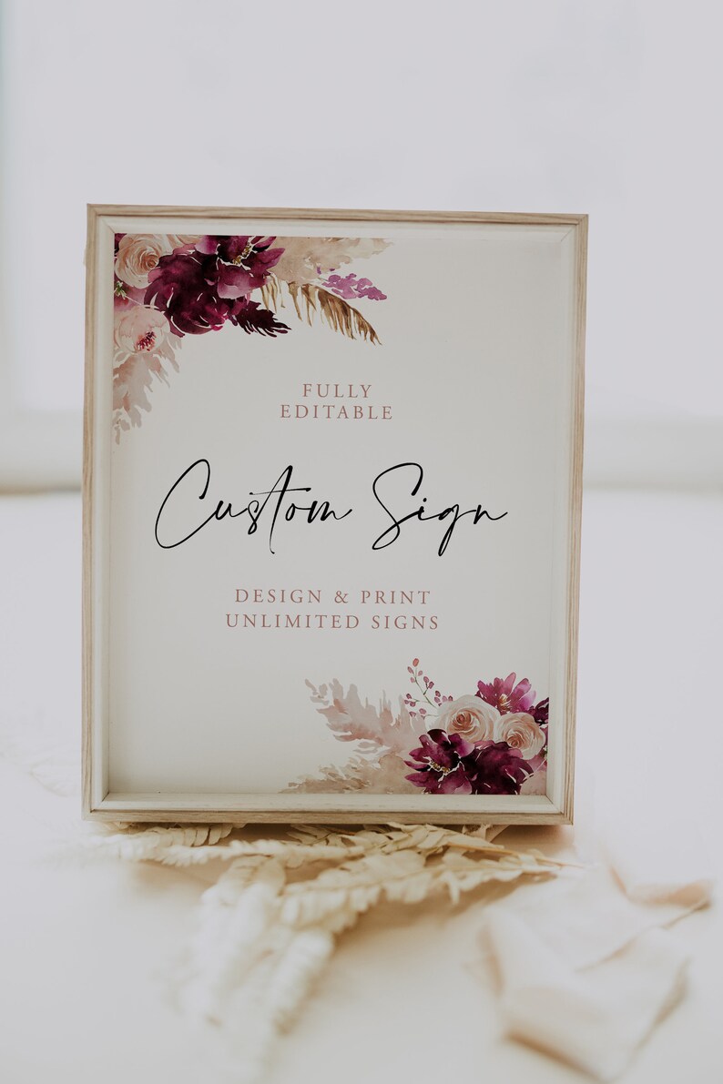 Pampas Grass Custom Sign Bohemian Wedding Baby Shower Sign - Etsy