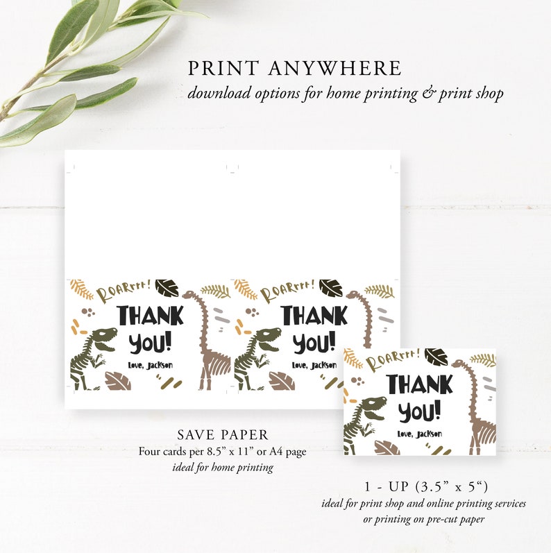 Dinosaur Thank You Card Template Folded Editable Dinosaur - Etsy