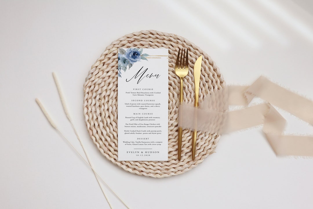 Dusty Blue Menu Template, Blue Menu, Modern Menu Printable Wedding ...