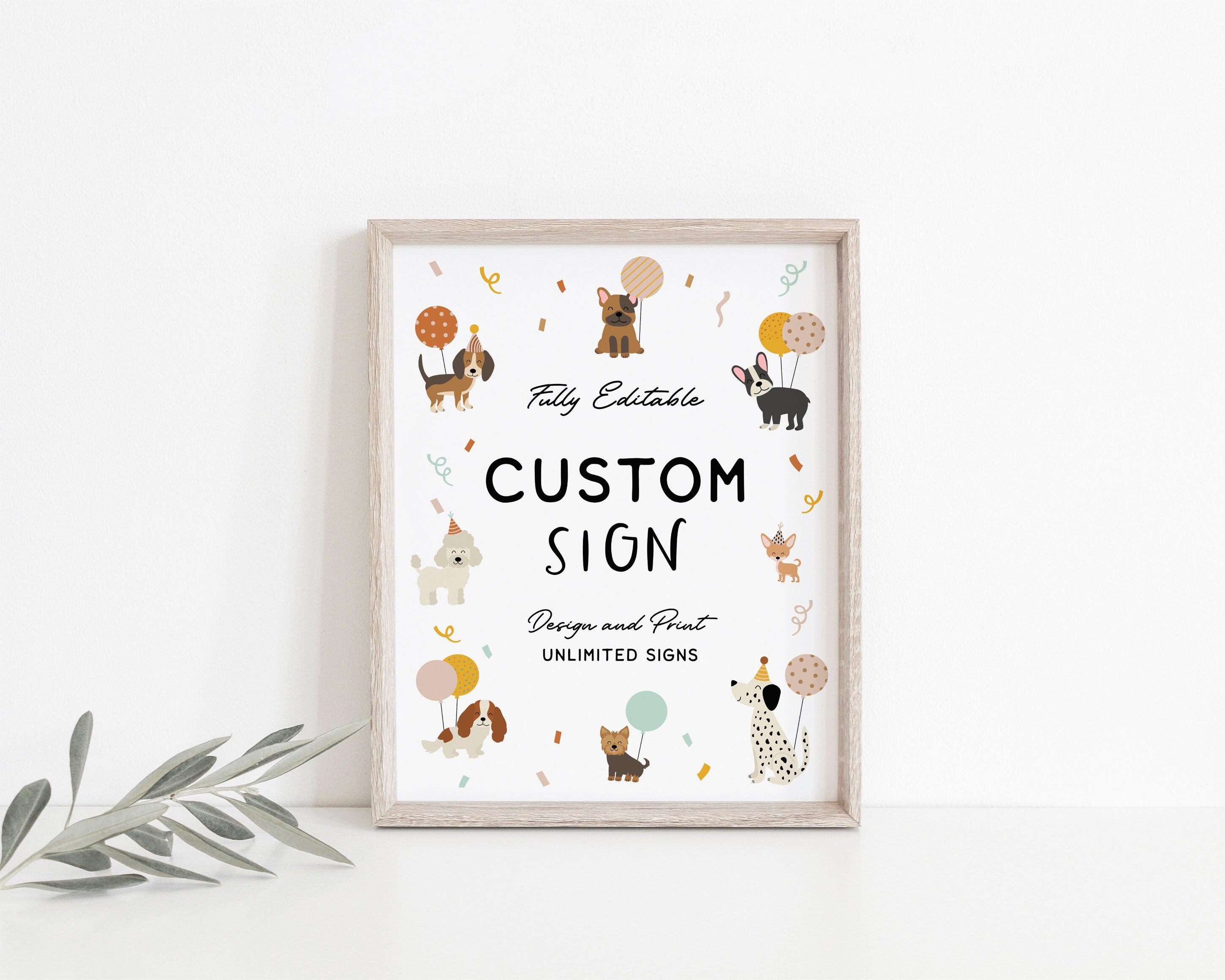Dog Party Sign Template Custom Sign, Puppy Birthday Party, Modern Dog ...