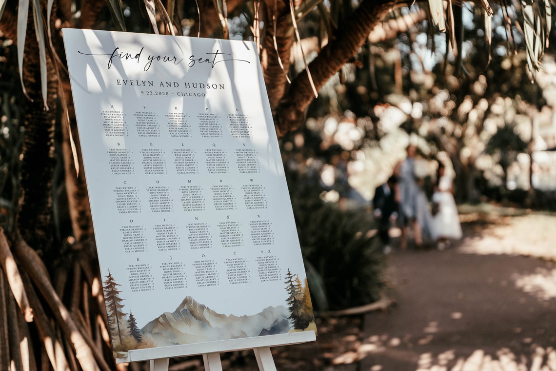 Mountain Wedding Seating Chart Template, Printable Woodland Forest Pine ...