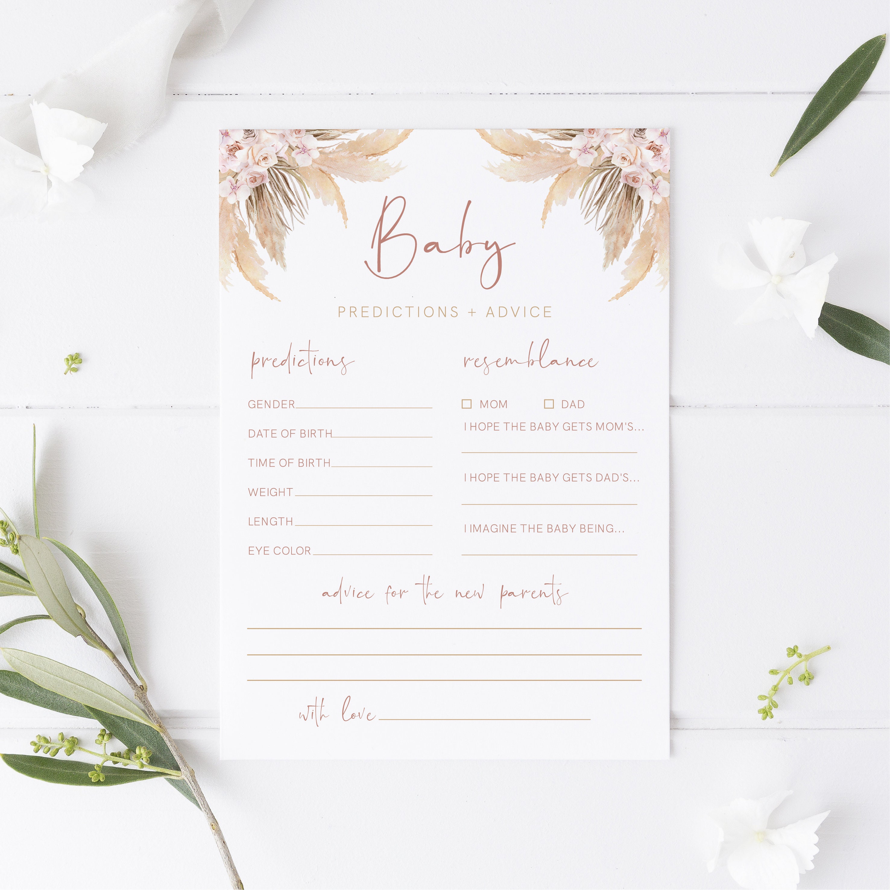 Baby Predictions and Advice Card Printable Pampas Baby | Etsy