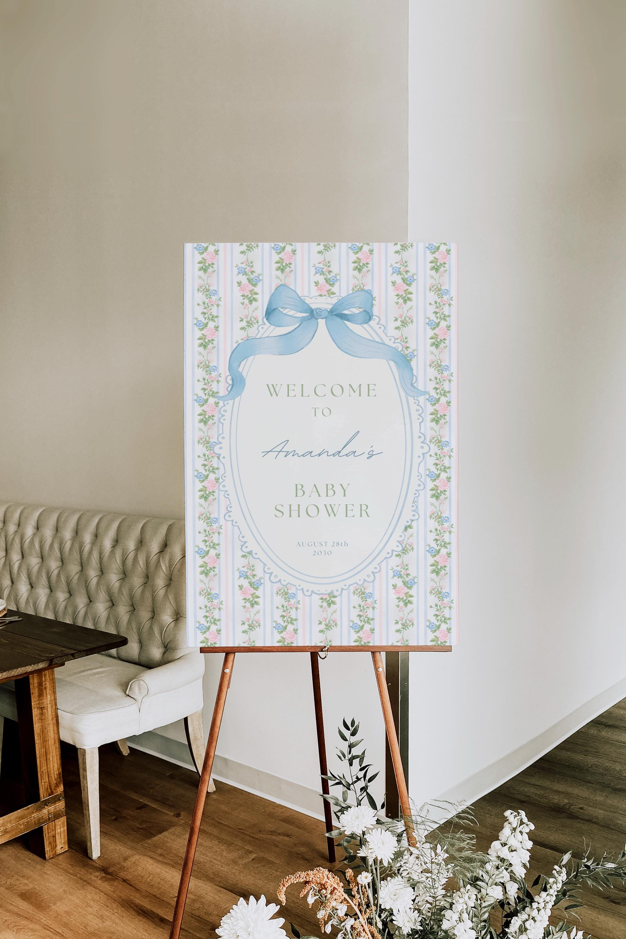 Vintage Welcome Sign Template for Baby Shower, Editable Blue and Pink ...