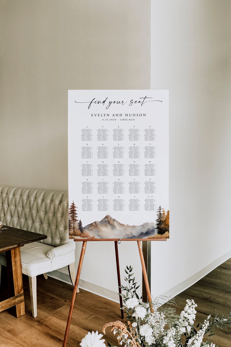 Mountain Wedding Seating Chart Template, Printable Woodland Forest Pine ...