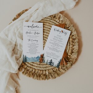 Mountain Wedding Program Template, Pine Wedding Program, Rustic Wedding Program, Lake Printable ...