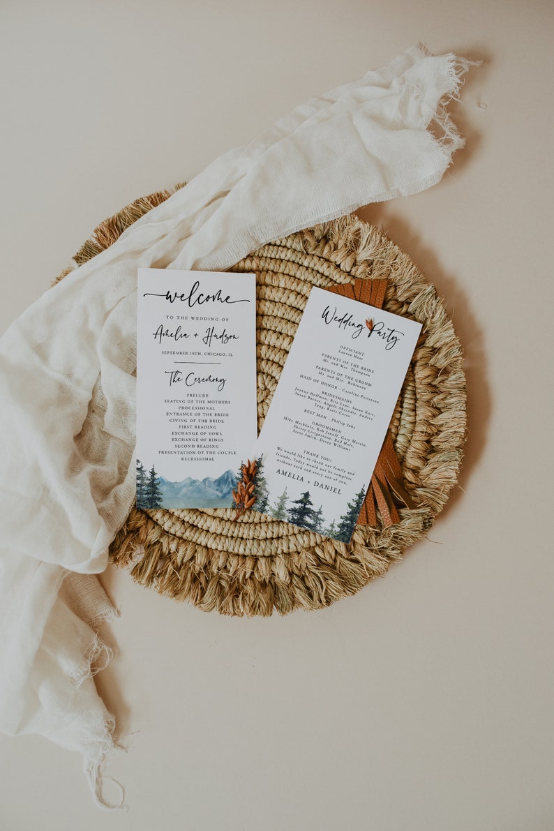Mountain Wedding Program Template Pine Wedding Program - Etsy