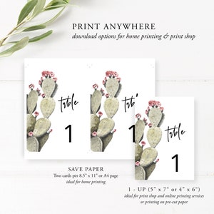 Cactus Table Number Card Template, Cactus Wedding Table Number, Desert ...
