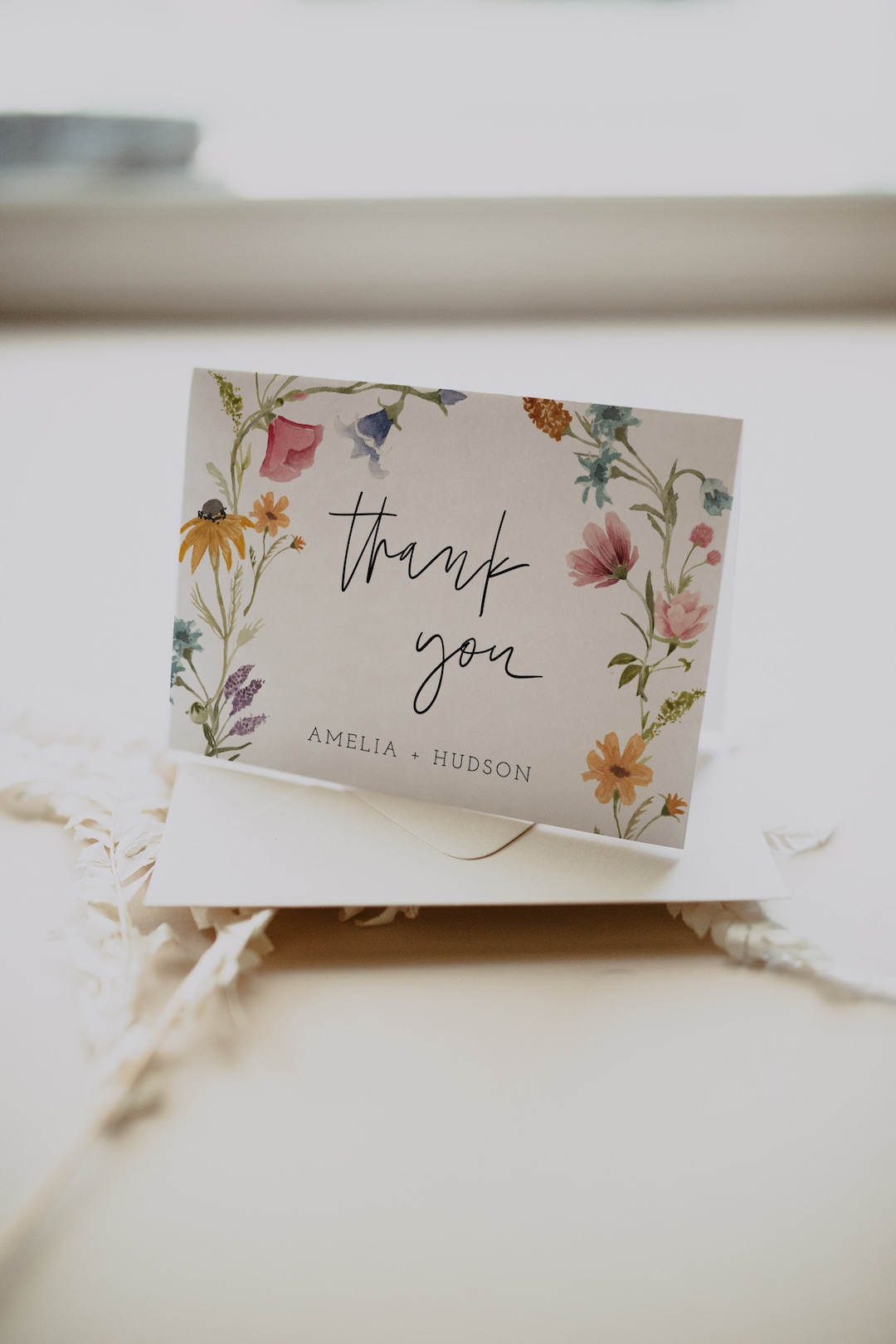 Wildflower Thank You Card Template, Folded , Editable Wedding / Bridal ...