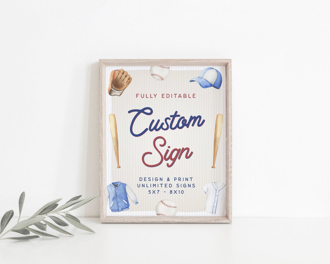 Baseball Custom Sign Template, Baseball Baby Shower Sign, Table Sign ...