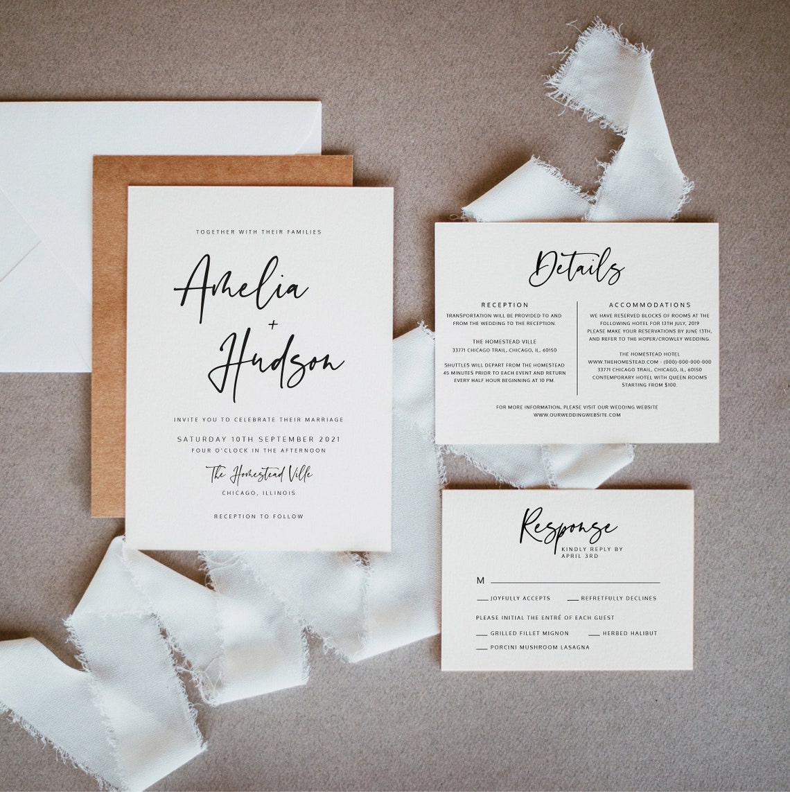 Modern Wedding Invitation Set Minimalist Wedding Simple - Etsy