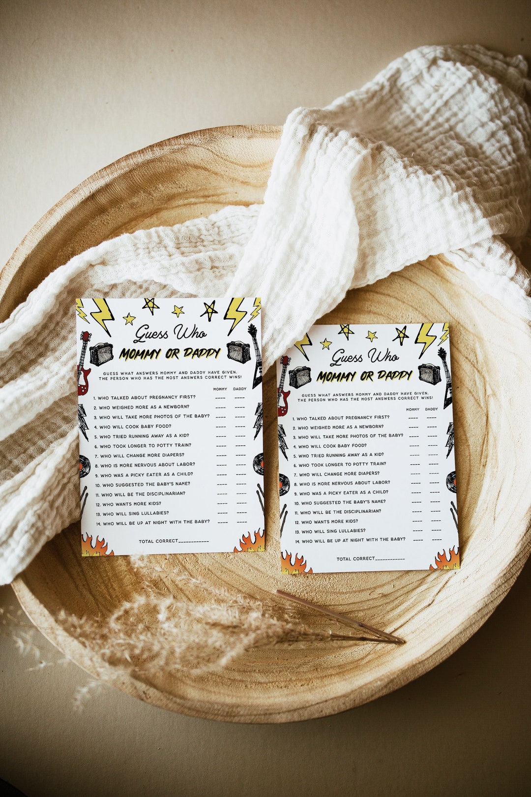Mommy or Daddy Game , Printable Baby Shower Game, Rock Baby Shower ...