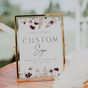 Wildflower Custom Sign Template,autumn Floral Wedding or Bridal Shower ...