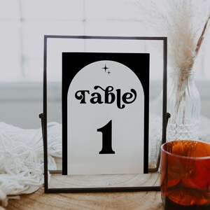 Retro Table Number Card Template, Retro Wedding Table Number, Editable ...