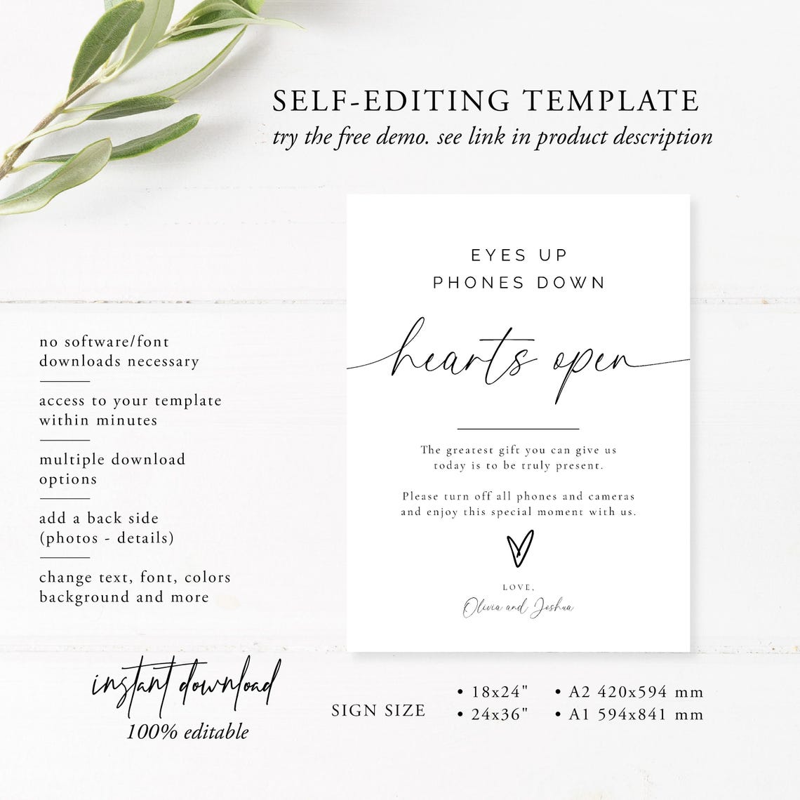 Unplugged Ceremony Sign, Wedding No Phones Sign, Modern Minimalist ...