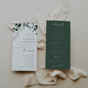 Greenery Wedding Program Template, Leaves Wedding Program, Boho Wedding ...