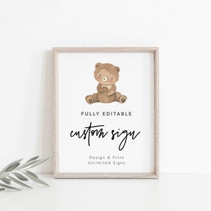 Bear Custom Sign, Bear Birthday Boy, Boy Baby Shower Sign, Create Any ...