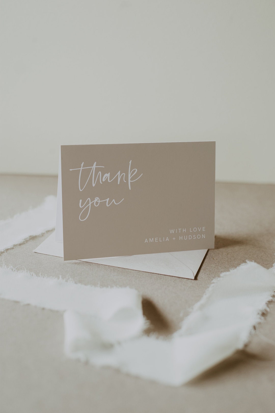 Boho Thank You Card Template, Beige Earth Tone Cream Taupe Wedding ...