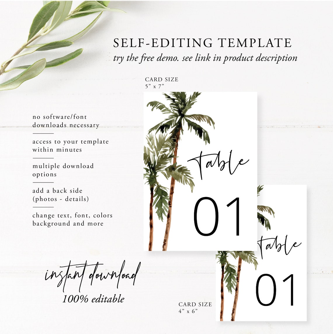 Palm Tree Table Number Card Template Tropical Wedding Table - Etsy