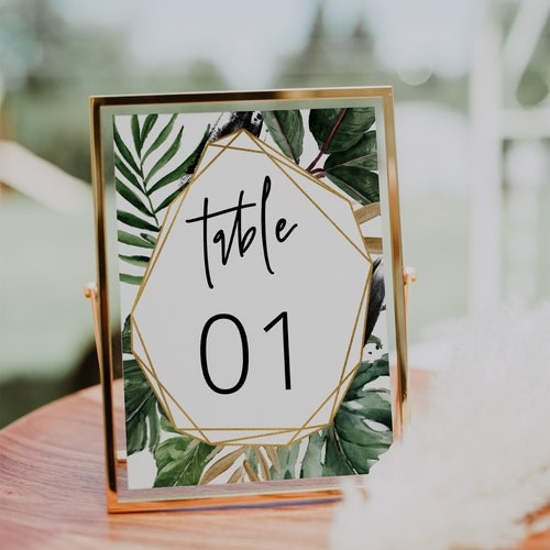 Palm Tree Table Number Card Template Tropical Wedding Table - Etsy