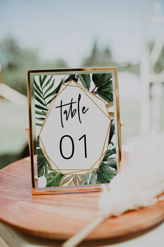 Tropical Table Number Card Template Tropical Wedding Table | Etsy