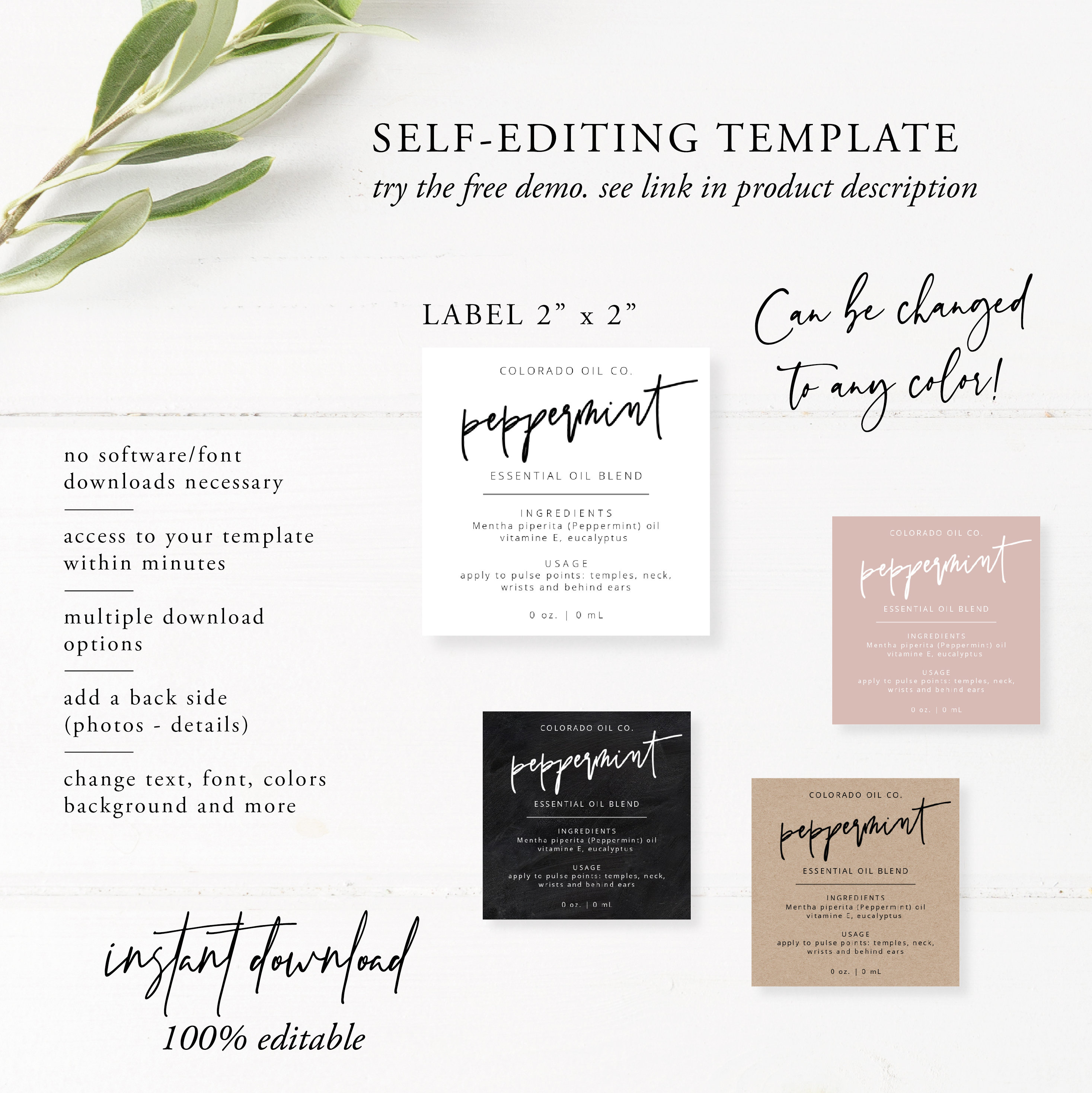 Essential Oil Label Template, Roller Bottle Printable Labels, Essential ...