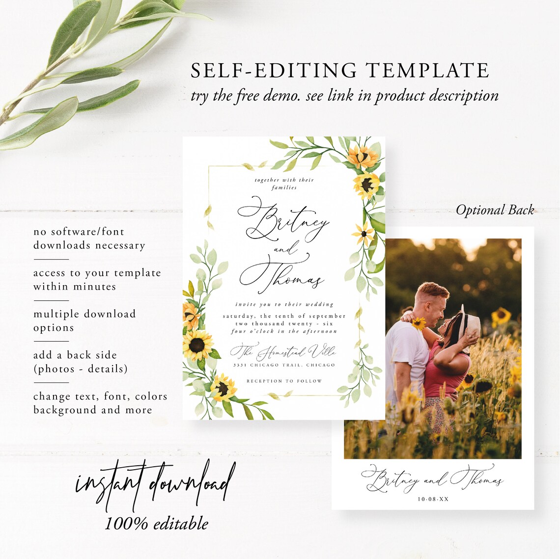 Sunflower Wedding Invitation Template Sunflower Wedding - Etsy
