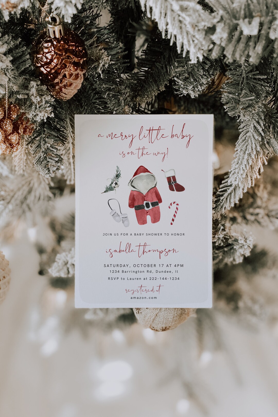 Santa Baby Shower Invitation Set Template, Christmas Baby Shower ...