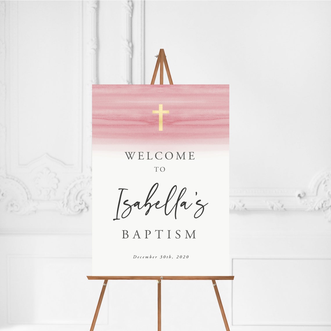 Baptism Welcome Sign Pink Watercolor Baptism Decorations - Etsy